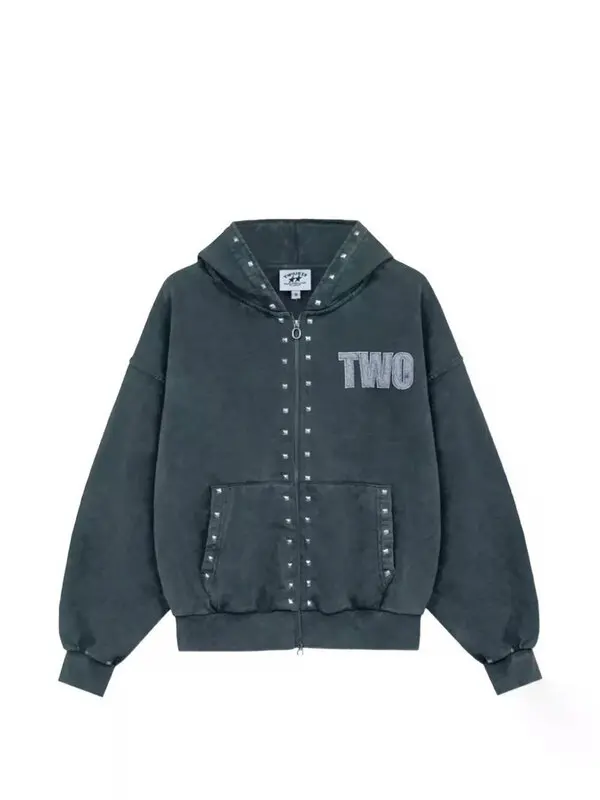 TWOJEYS Studded Zip-up Hoodie With Star Print