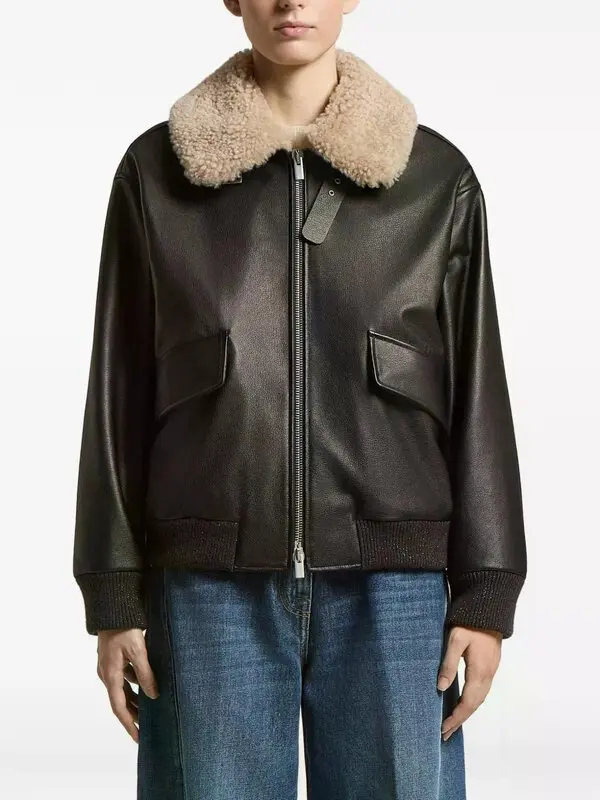 Peserico Shearling-collar Bomber Jacket - Black