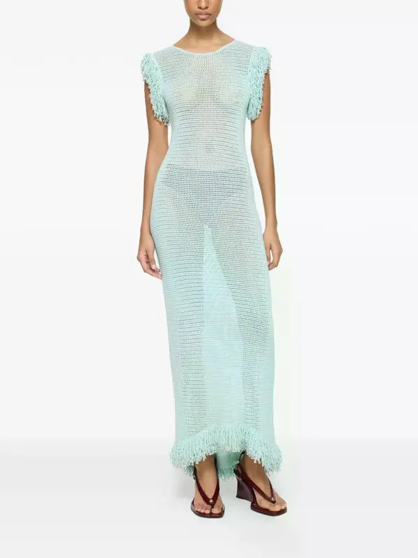 Paris Georgia Fringed Fishnet Dress - Blue
