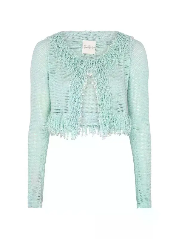 Paris Georgia Fringe Trim Fishnet Knit Cardigan