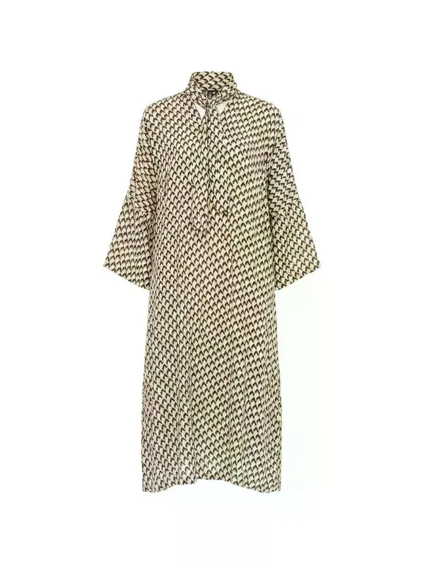 ODEEH Geometric Print Pussy-bow Midi Dress