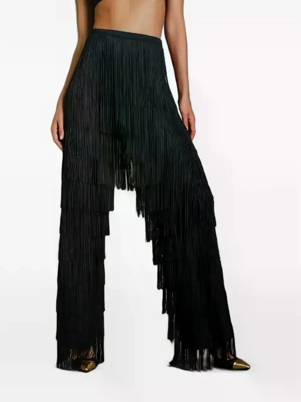 ELDORADO Fringe-trimmed Wide-leg Trousers - Black