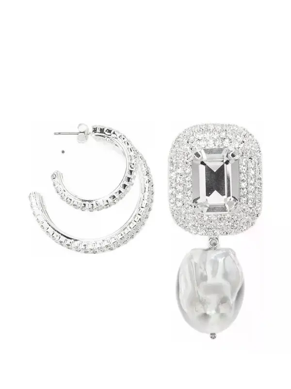 Magda Butrym Crystal-embellished Mismatched Hoop And Drop Earrings - Silver