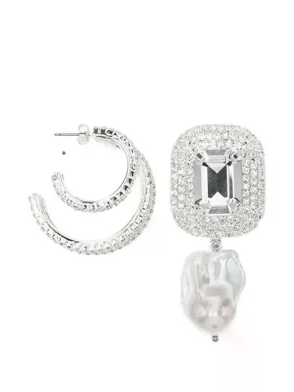 Magda Butrym Crystal-embellished Mismatched Hoop And Drop Earrings - Silver