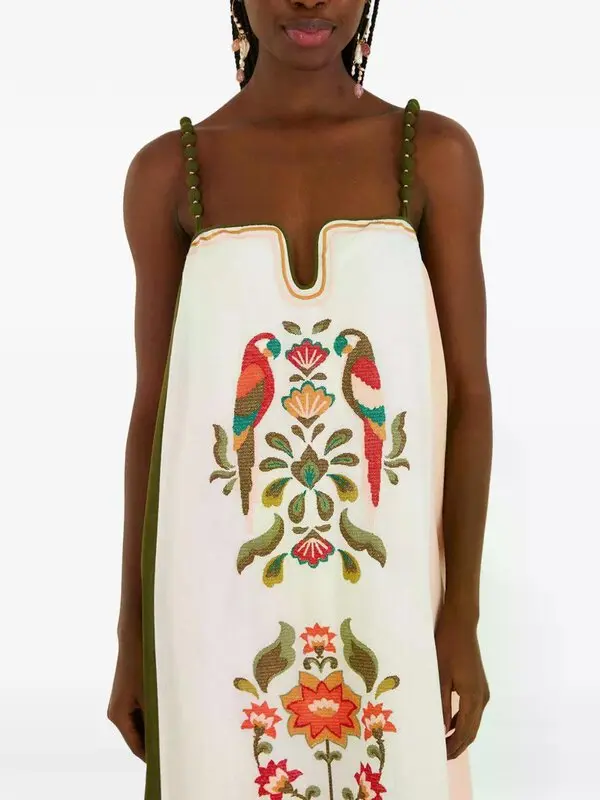 Farm Rio A-line Mini Dress With Embroidered Parrot Motif - White