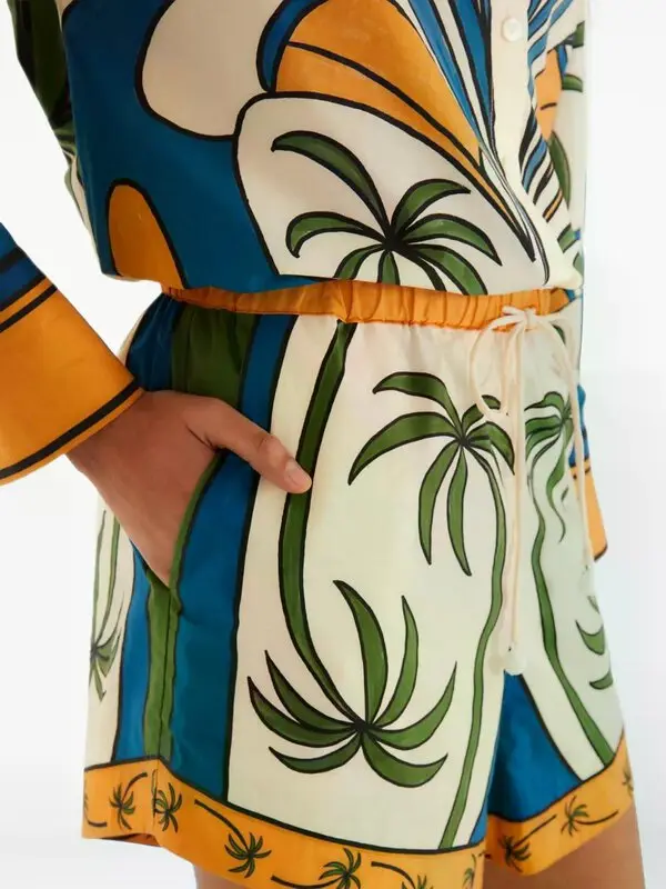 Farm Rio Tropical Graphic Print Drawstring Shorts - Neutrals