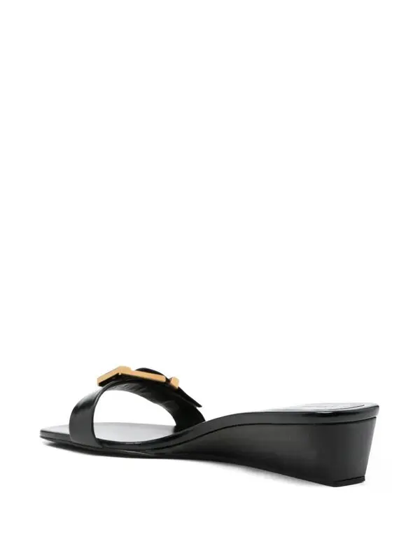 Khaite Manhattan Buckle-detail Wedge Sandals - Black