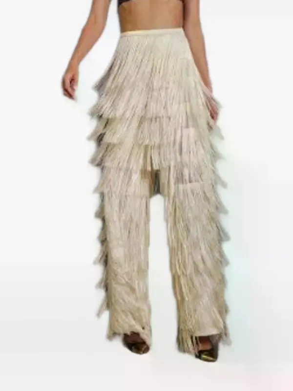 ELDORADO Fringed Tiered Trousers - Neutrals