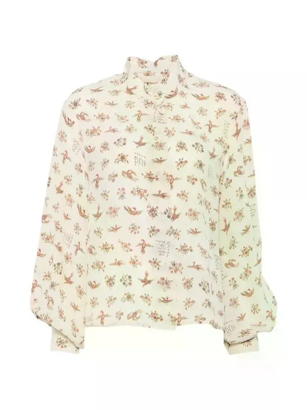Momoni Bird-print Puff-sleeve Shirt