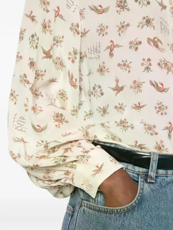 Momoni Bird-print Puff-sleeve Shirt