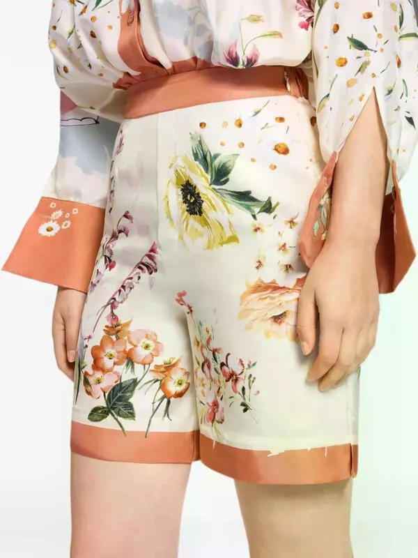 Elie Saab Floral-print Silk Shorts