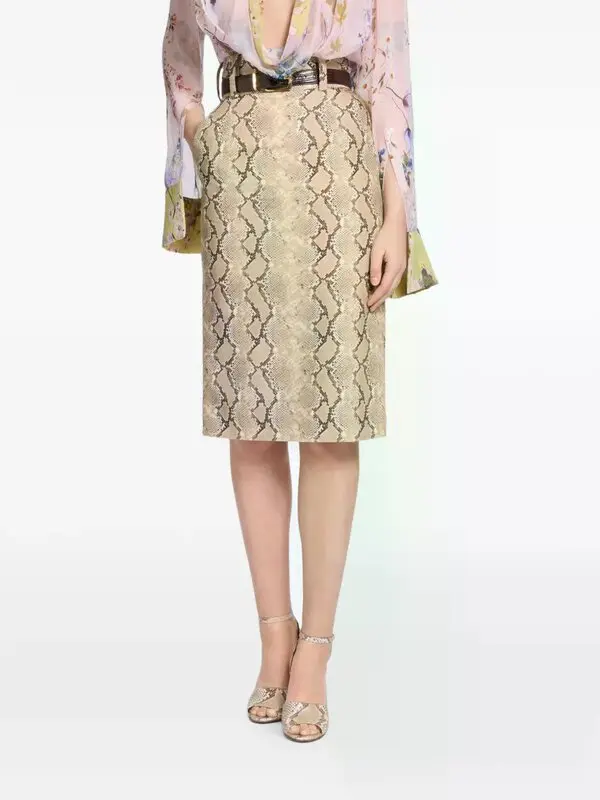 Elie Saab Python-print Belt-loops Midi Skirt - Neutrals