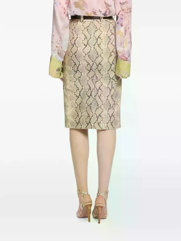 Elie Saab Python-print Belt-loops Midi Skirt
