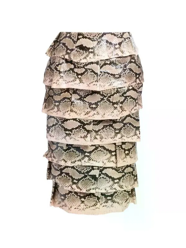 Elie Saab Python-effect Tiered Midi Skirt