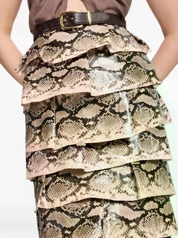 Elie Saab Python-effect Tiered Midi Skirt