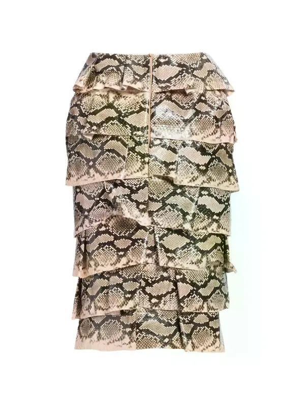 Elie Saab Python-effect Tiered Midi Skirt