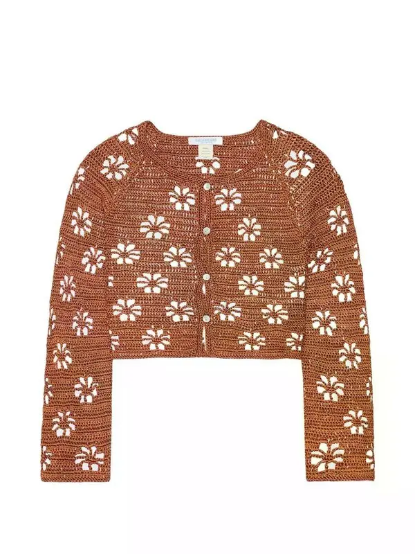 Calle Del Mar Floral Crochet Cardigan - Brown
