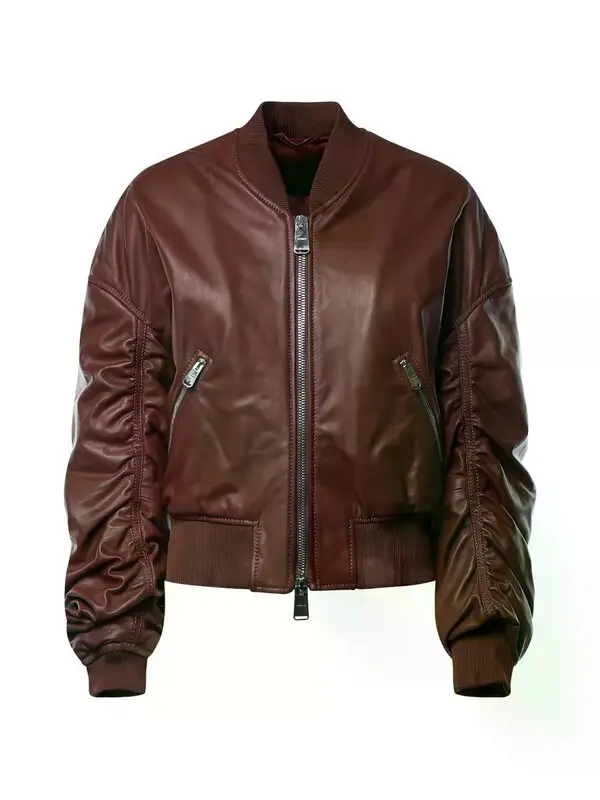 DONDUP Ruched Leather Bomber Jacket