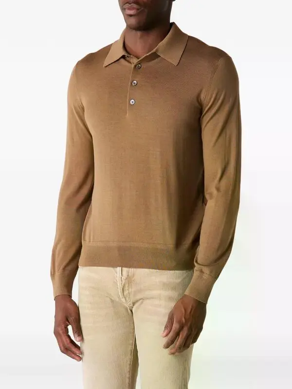 TOM FORD Fine-gauge Long-sleeve Polo Shirt - Brown