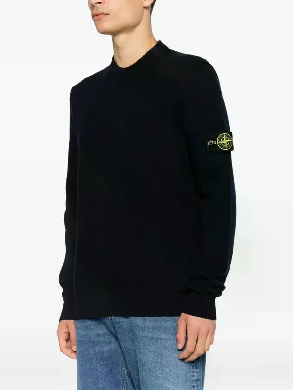 Stone Island Logo Patch Wool Sweater - Blue