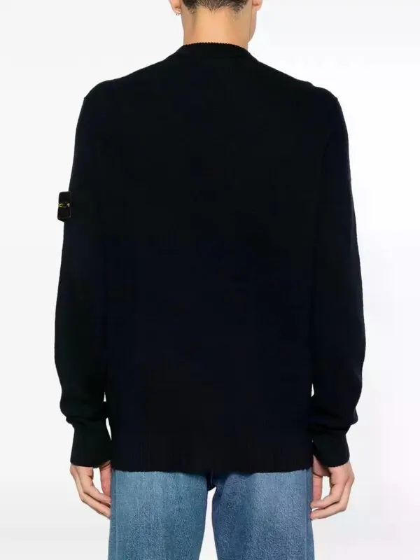 Stone Island Logo Patch Wool Sweater - Blue