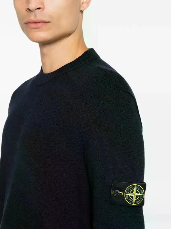 Stone Island Logo Patch Wool Sweater - Blue