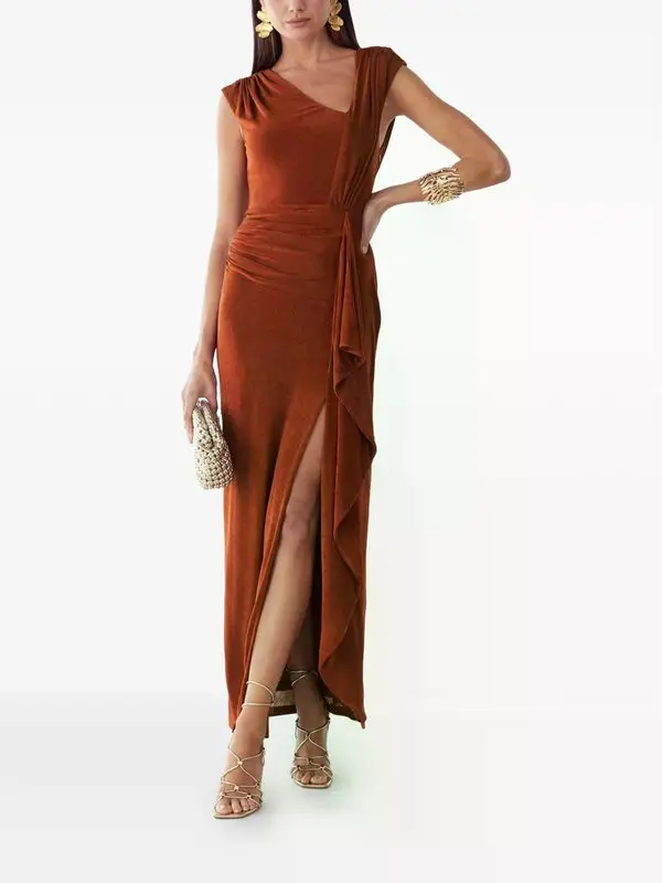 BWLDR Ruched Asymmetric Maxi Dress