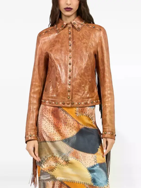 Roberto Cavalli Fringed-detail Stud-embellished Jacket