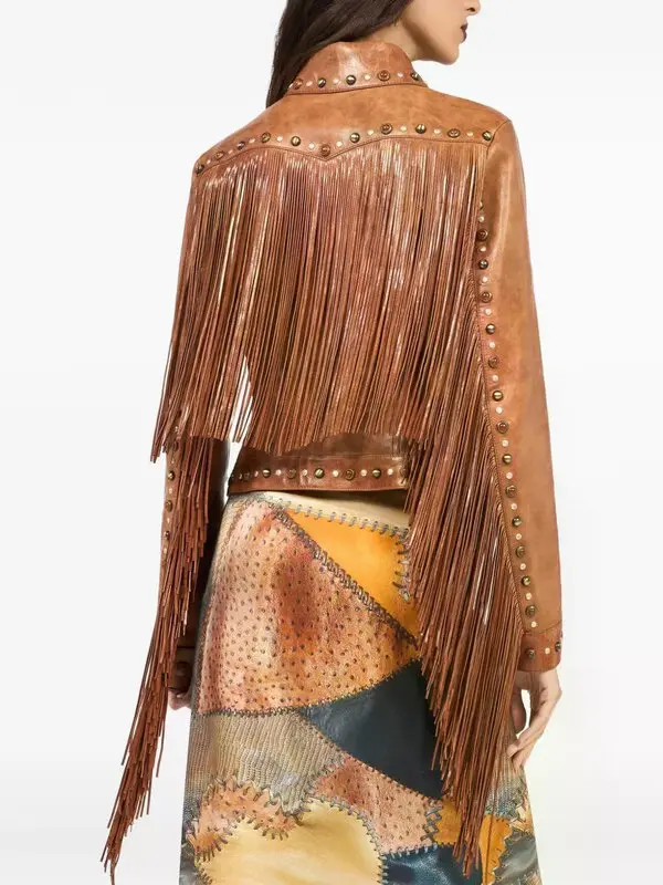 Roberto Cavalli Fringed-detail Stud-embellished Jacket