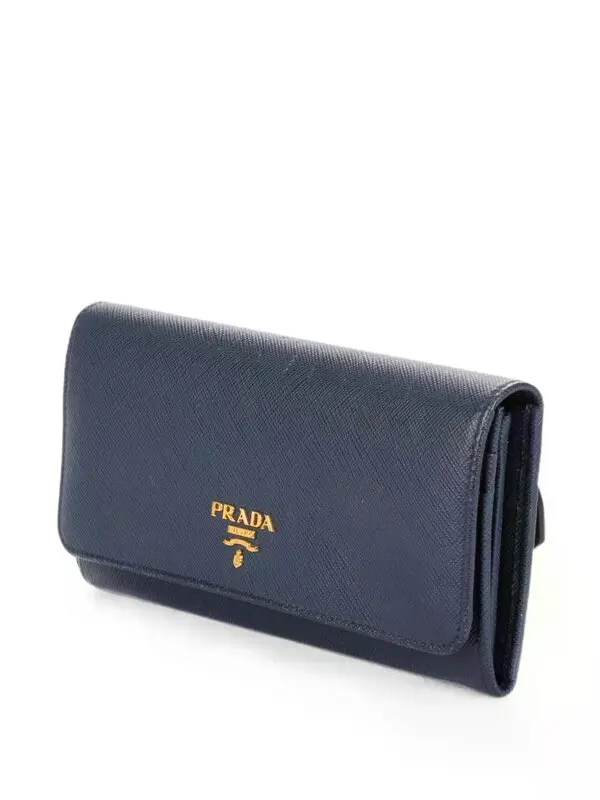 Prada Saffiano Flap Continental Wallet - Blue