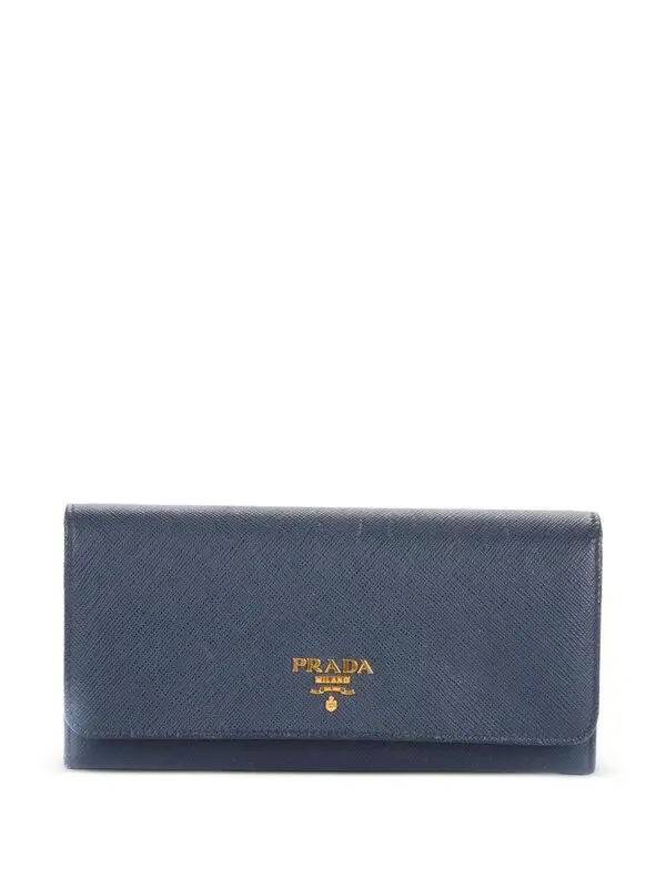 Prada Saffiano Flap Continental Wallet - Blue