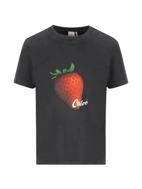 Chloé Strawberry-print Logo-print T-shirt - Black