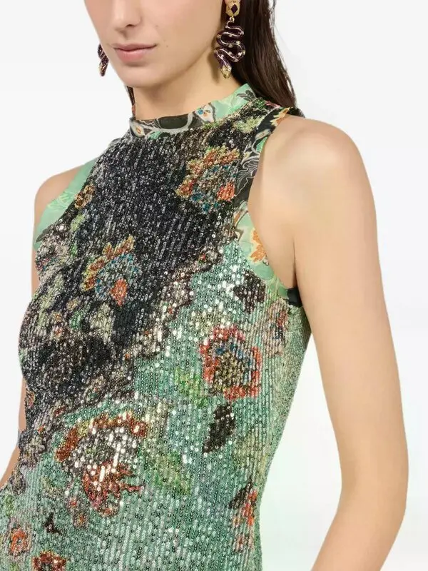 Roberto Cavalli Sequin-embellished Floral-print Mini Dress