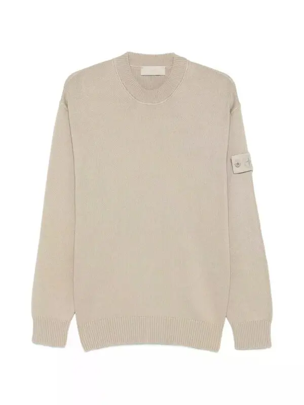 Stone Island Logo Patch Ribbed Trim Sweater - Neutrals