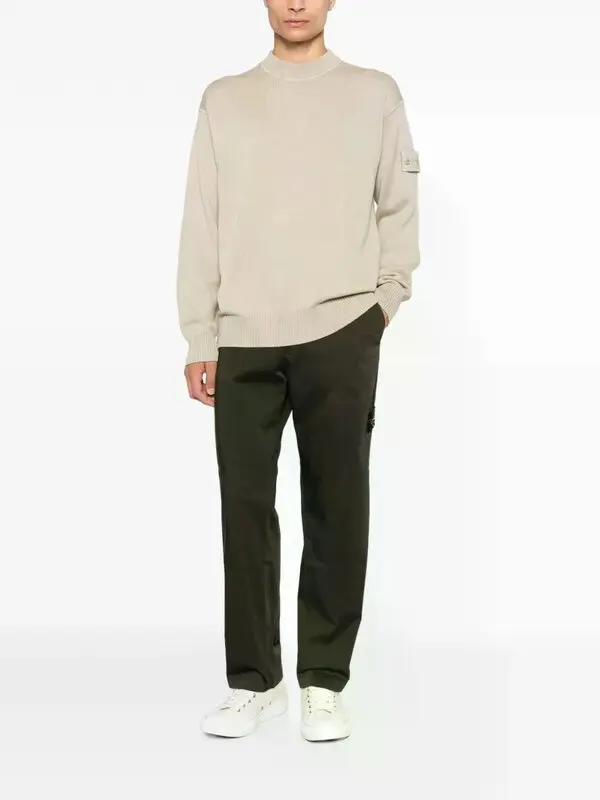 Stone Island Logo Patch Ribbed Trim Sweater - Neutrals
