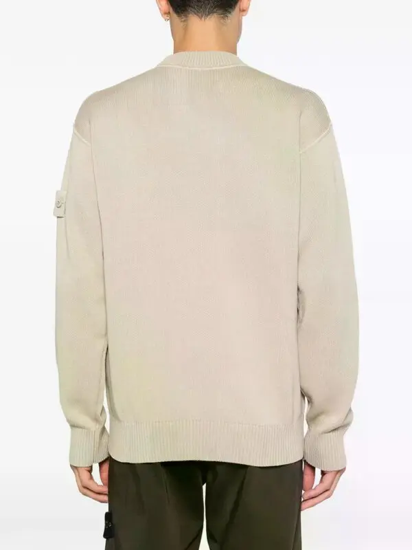 Stone Island Logo Patch Ribbed Trim Sweater - Neutrals
