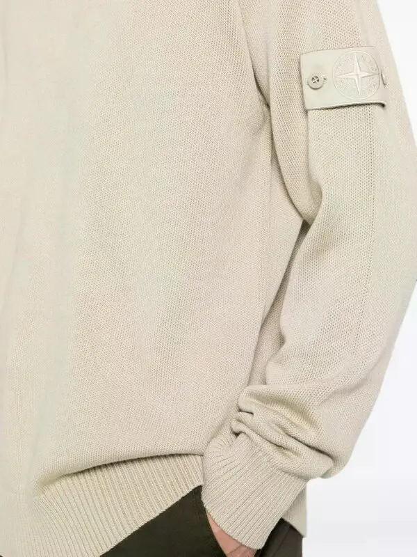 Stone Island Logo Patch Ribbed Trim Sweater - Neutrals
