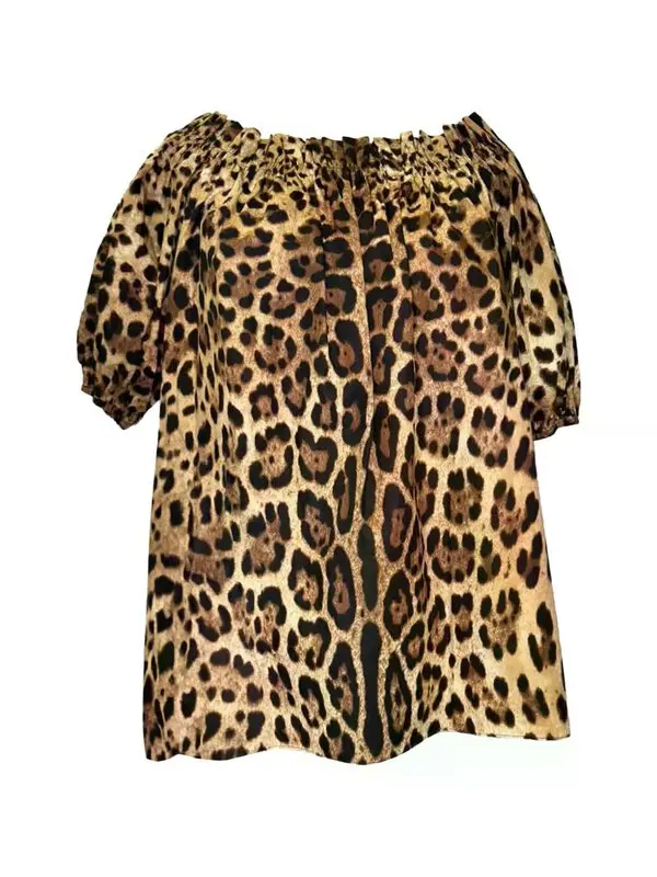 Dolce & Gabbana Leopard Print Off-shoulder Cotton Top - Neutrals