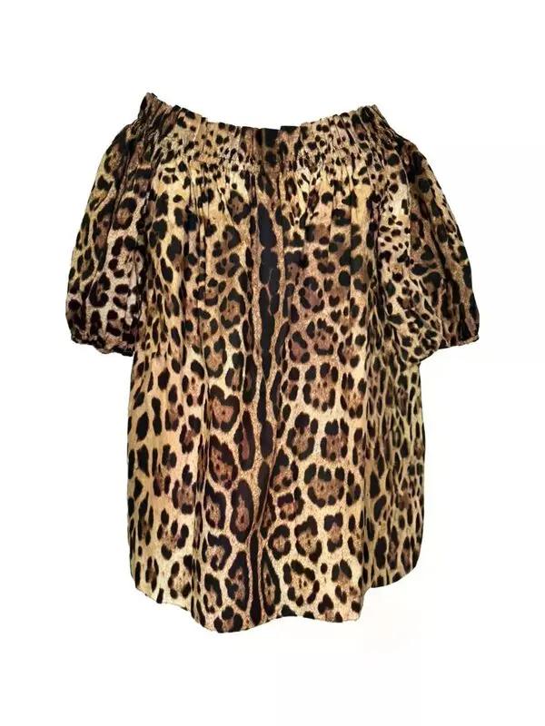Dolce & Gabbana Leopard Print Off-shoulder Cotton Top - Neutrals