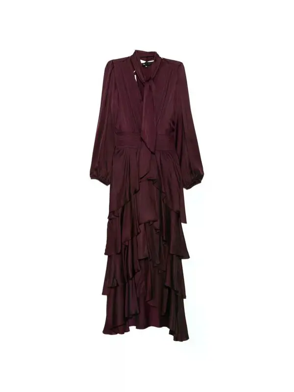 Maje Pussy-bow Tiered Asymmetric Dress