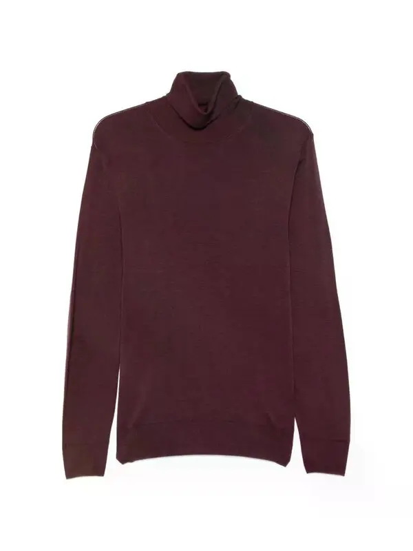 Canali Wool Roll Neck Long Sleeve Sweater - Red