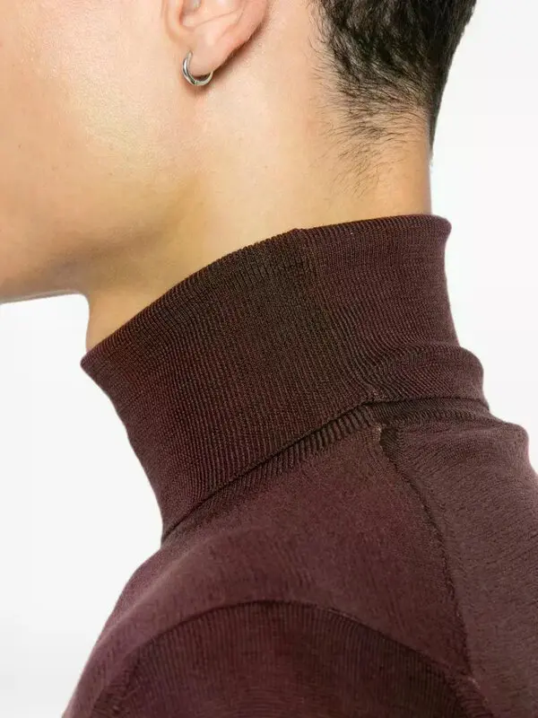 Canali Wool Roll Neck Long Sleeve Sweater - Red