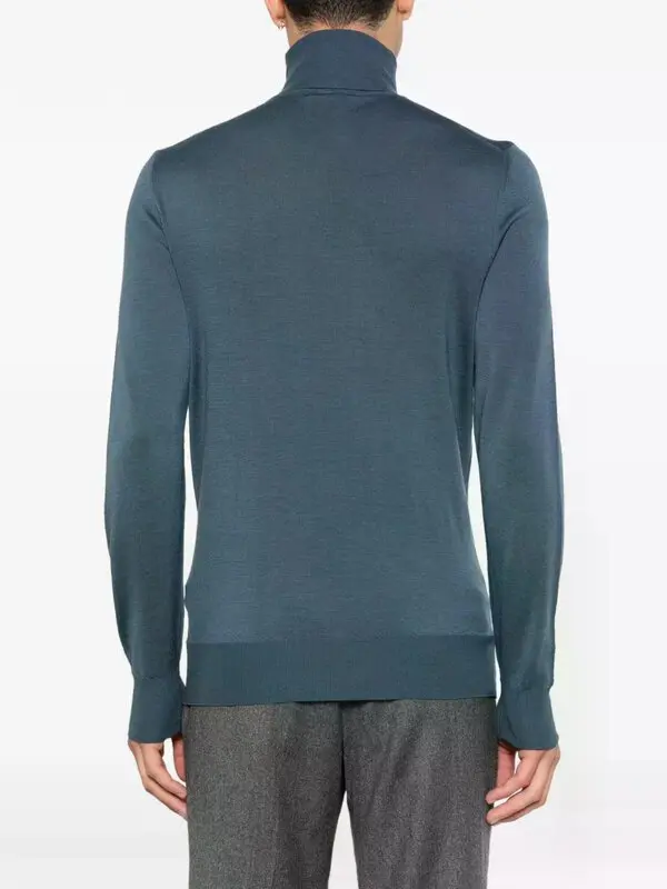 Canali Wool Roll Neck Long Sleeve Sweater - Blue