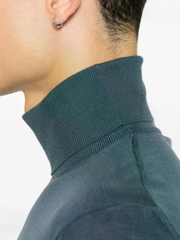 Canali Wool Roll Neck Long Sleeve Sweater - Blue