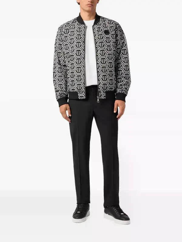 Philipp Plein Nylon Bomber Monogram Jacket - Black