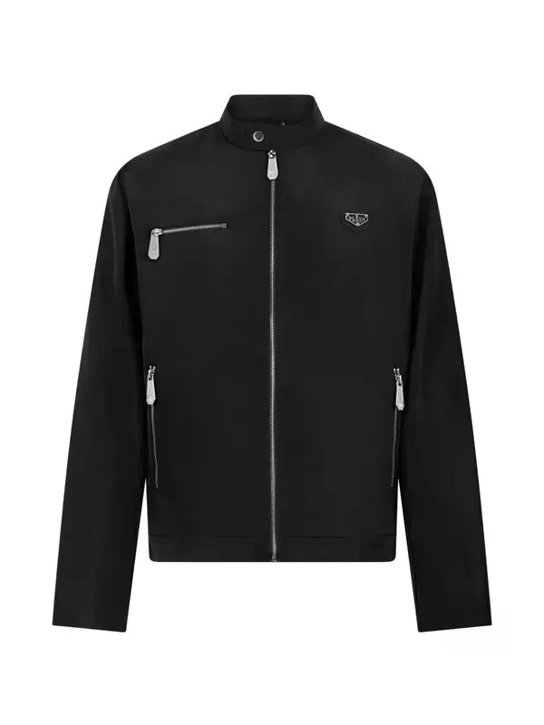 Philipp Plein Nylon Moto Jacket With Hexagon Logo Patch