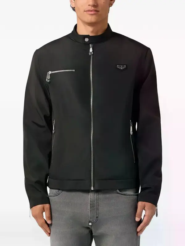 Philipp Plein Nylon Moto Jacket With Hexagon Logo Patch