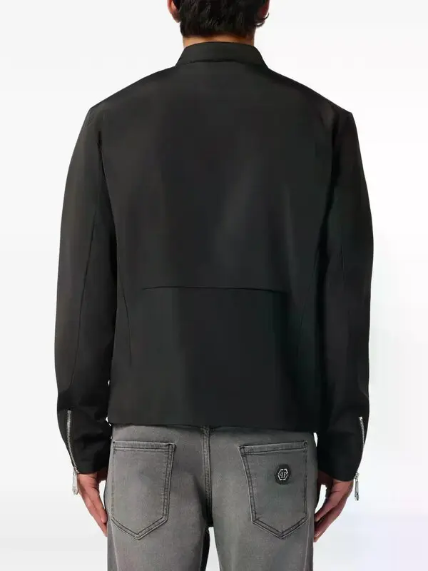 Philipp Plein Nylon Moto Jacket With Hexagon Logo Patch