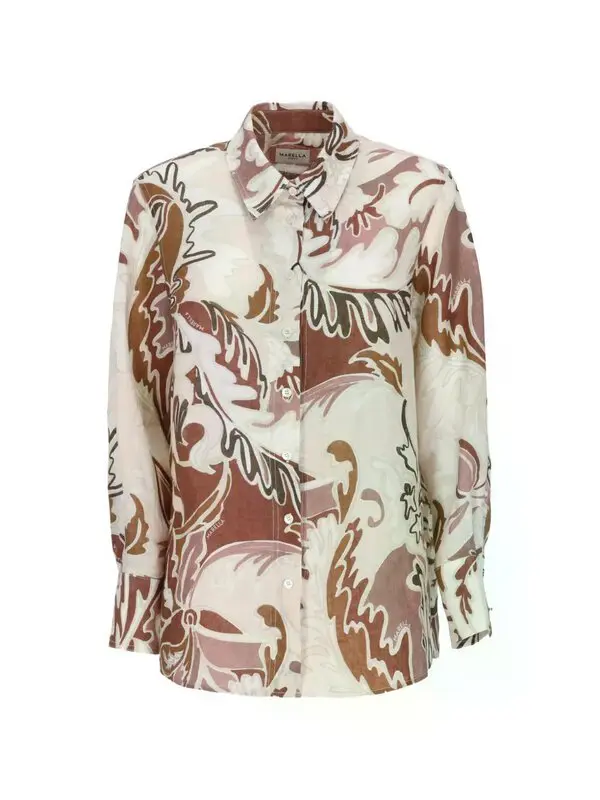 Marella Abstract Print Button-down Shirt - Brown