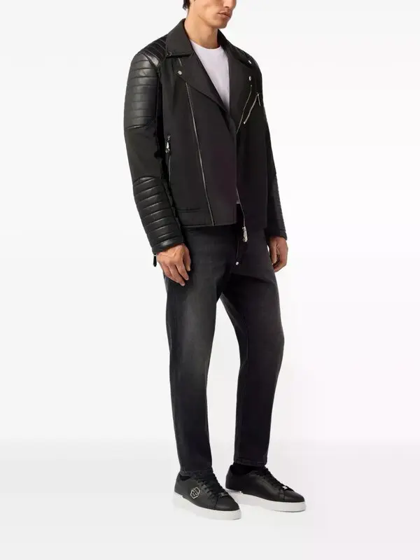 Philipp Plein Nylon Biker Jacket With Eco Leather Inserts